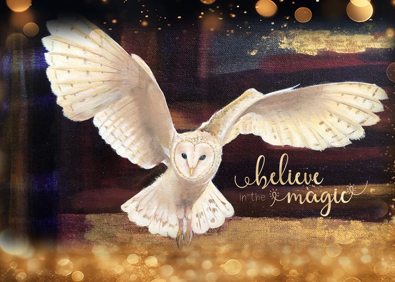 Magical Barn Owl Christmas Card – Believe in the Magic – Holiday ...