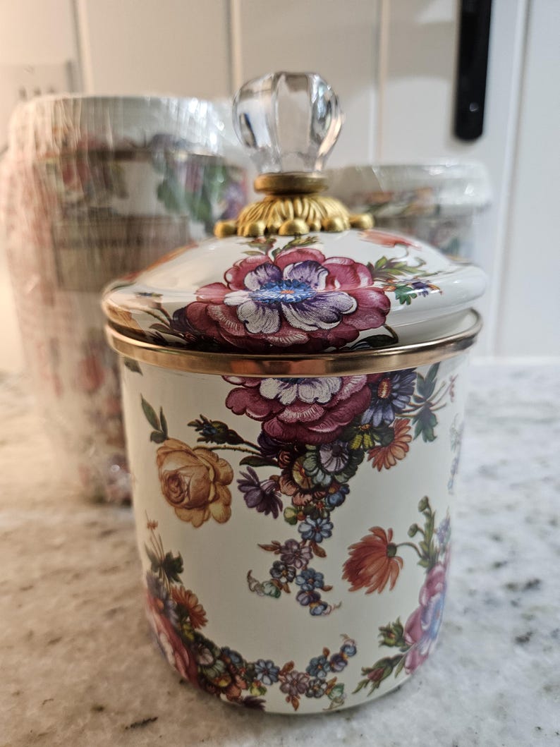 Mackenzie-childs Canisters, White Flower Market, Set of 3 (1 Each of ...