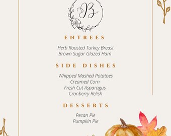 Fall Thanksgiving Dinner Menu Template - Etsy