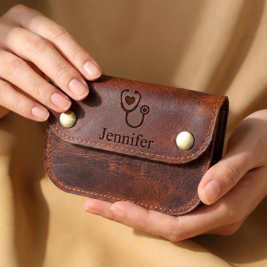 Personalized Leather Small Wallet: Medical Gift for Doctor, Nurse - Etsy