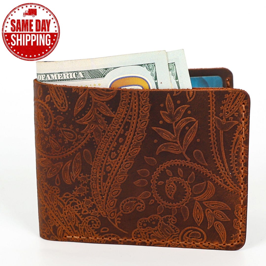 Embossed Floral Leather Bifold Wallet, Personalized Cash and Card ...