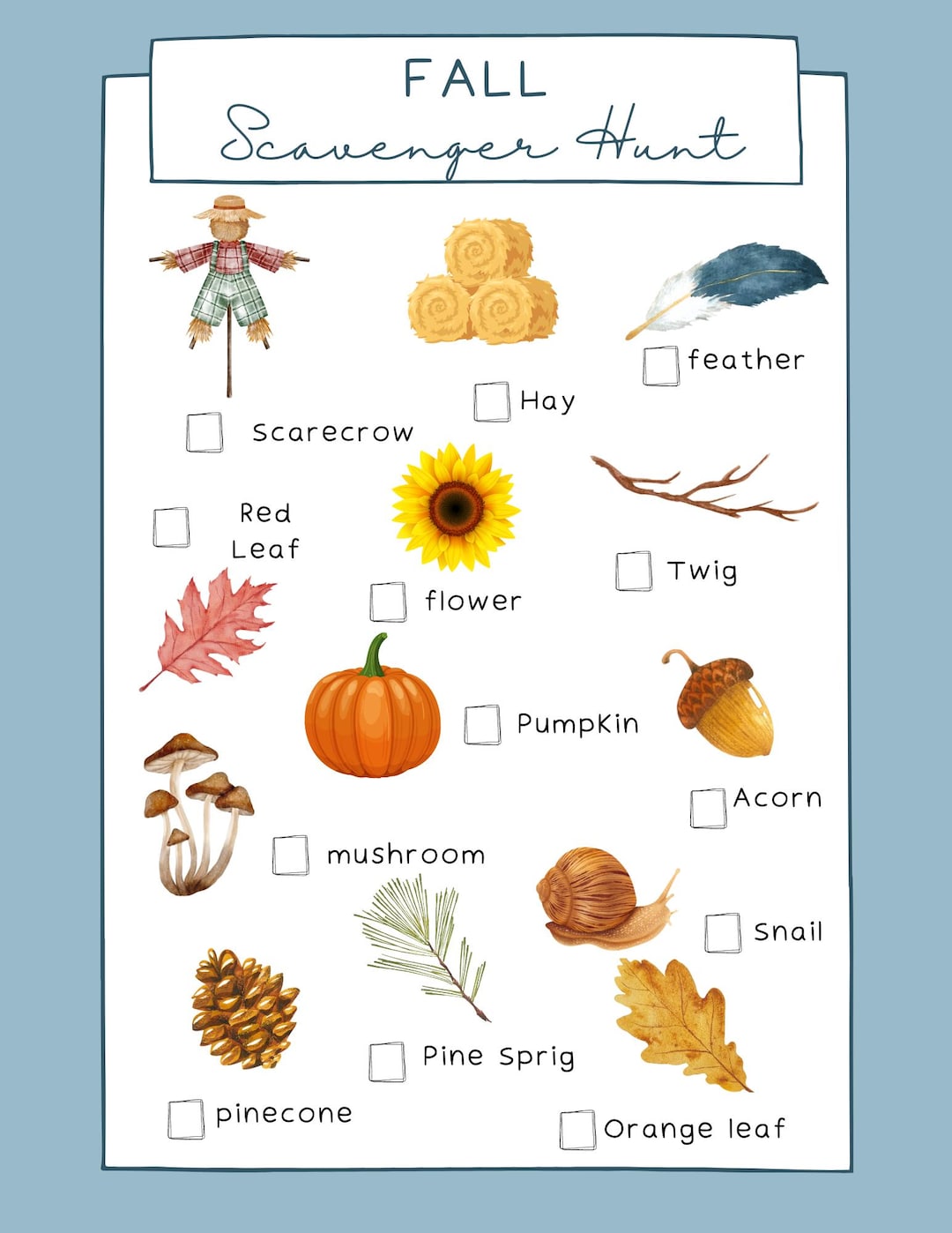Kid's Printable Fall Themed Outdoor Scavenger Hunt With Pictures Kids ...