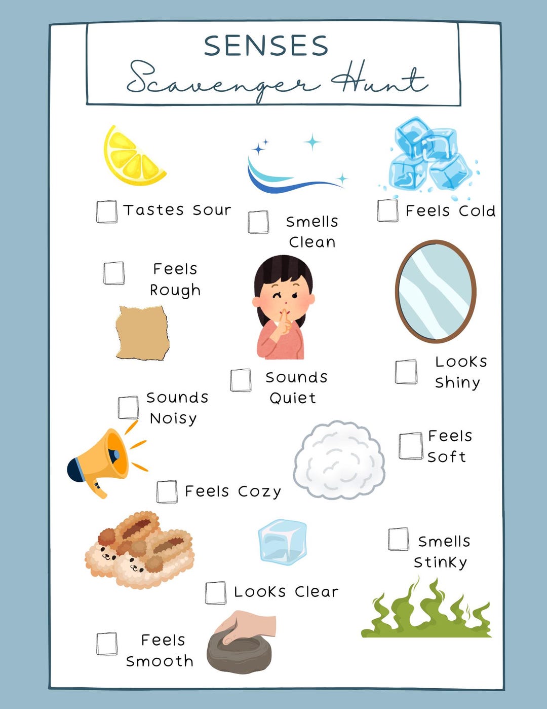 Kid's Explore Your Senses Scavenger Hunt With Pictures- Kids Activities ...
