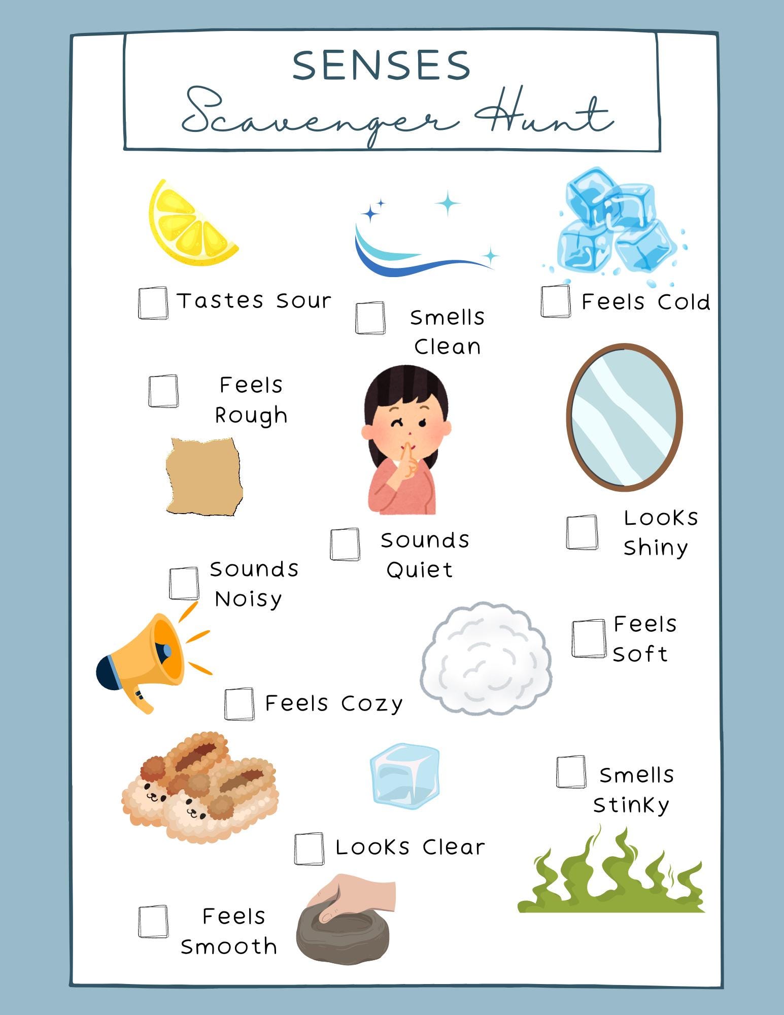Kid's Explore Your Senses Scavenger Hunt With Pictures Kids Activities ...
