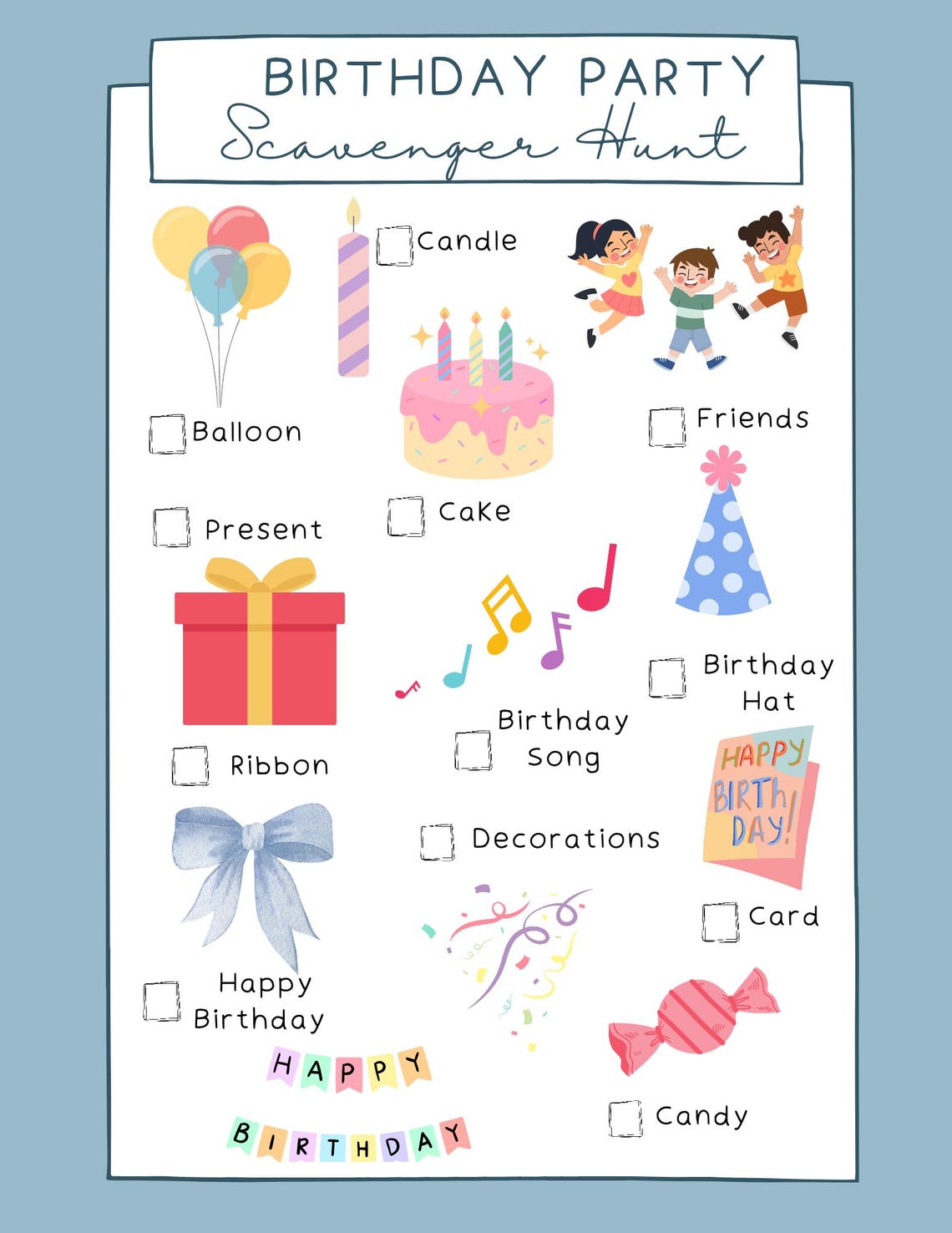 Kid's Birthday Scavenger Hunt Printable Birthday Party Game With ...