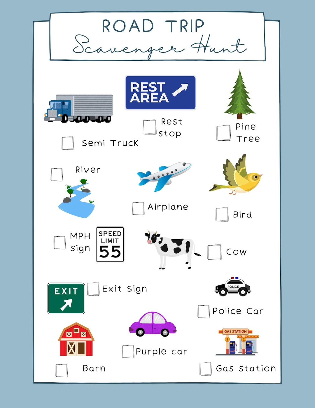 Kid's Printable Road Trip Scavenger Hunt With Pictures- Kids Activities ...