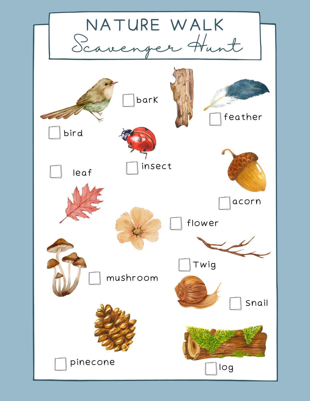 Kid's Printable Nature Themed Outdoor Scavenger Hunt With Pictures ...