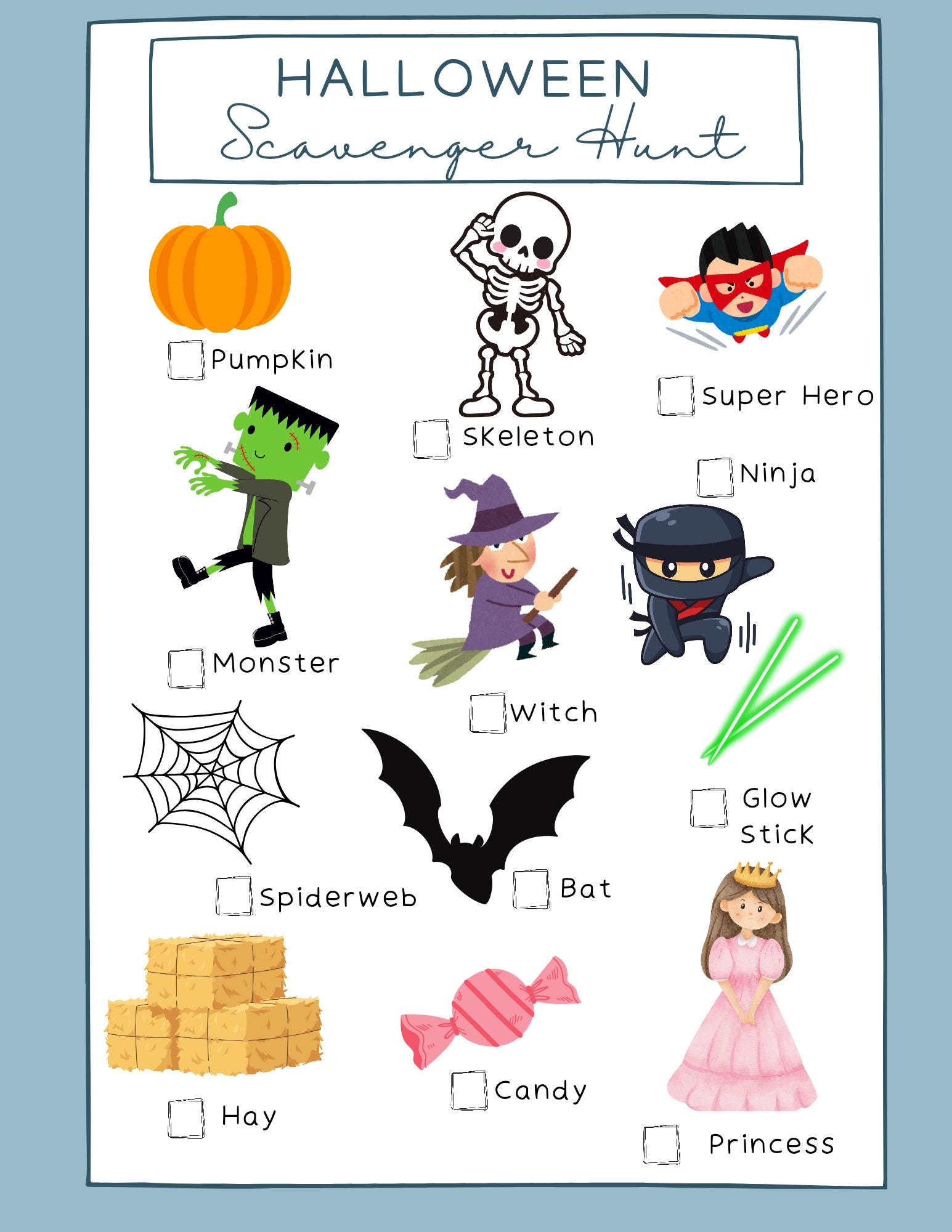 Kid's Printable Halloween Scavenger Hunt With Pictures Kids Activities ...