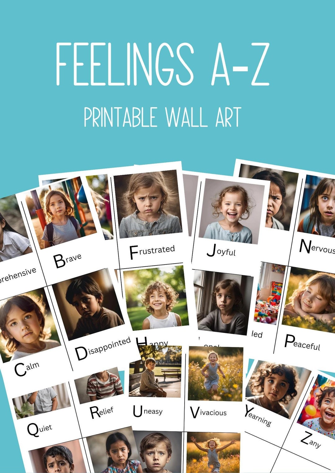 Printable Alphabet Feelings A to Z Emotions Flash Card Wall Hanging for ...