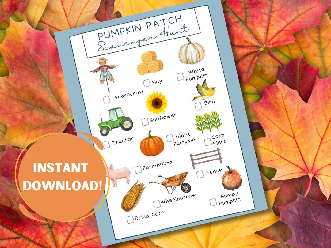 Kid's Printable Fall Pumpkin Patch Outdoor Scavenger Hunt With Pictures ...