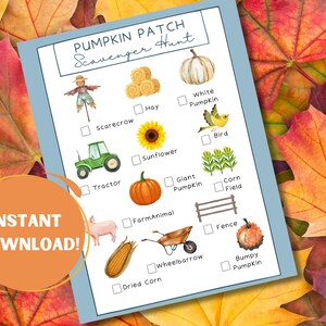 Kid's Printable Fall Pumpkin Patch Outdoor Scavenger Hunt With Pictures ...