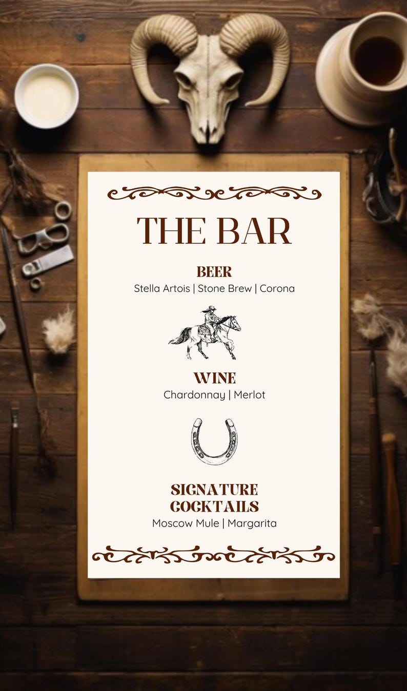Rustic Western Bar Menu | Digital Print Template | Vintage Cowboy ...