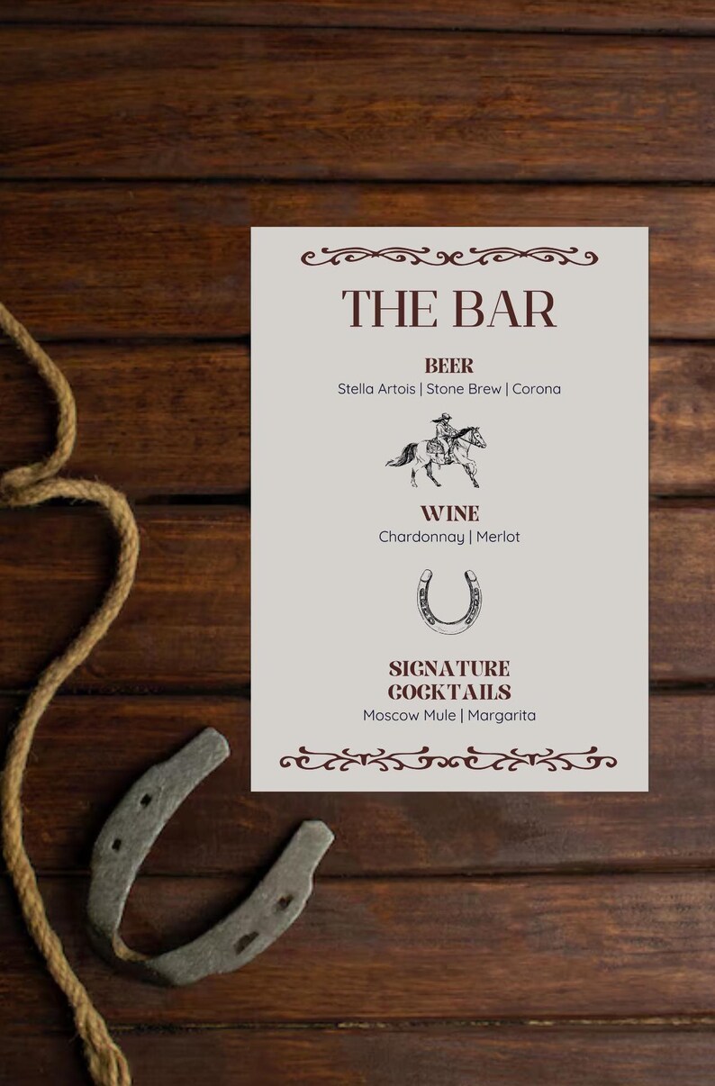 Rustic Western Bar Menu | Digital Print Template | Vintage Cowboy ...