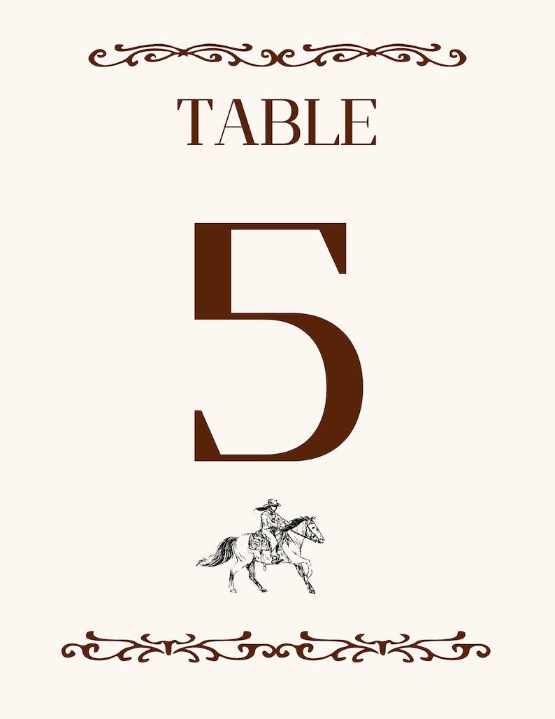 Rustic Western Table Number | Digital Print Template | Vintage Cowboy ...
