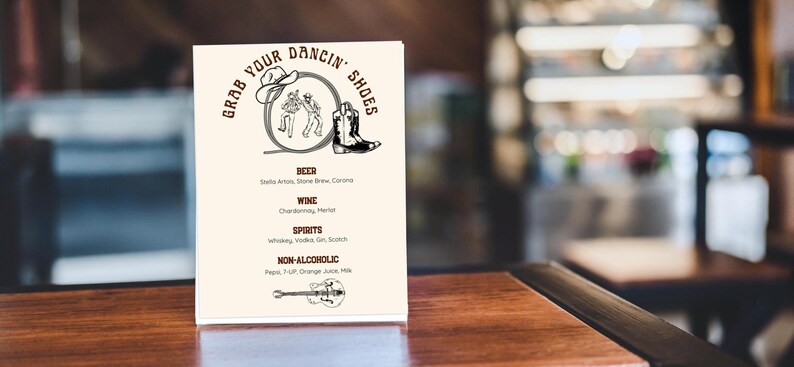 Western Bar Menu | Digital Print Template | Vintage Cowboy Design for ...