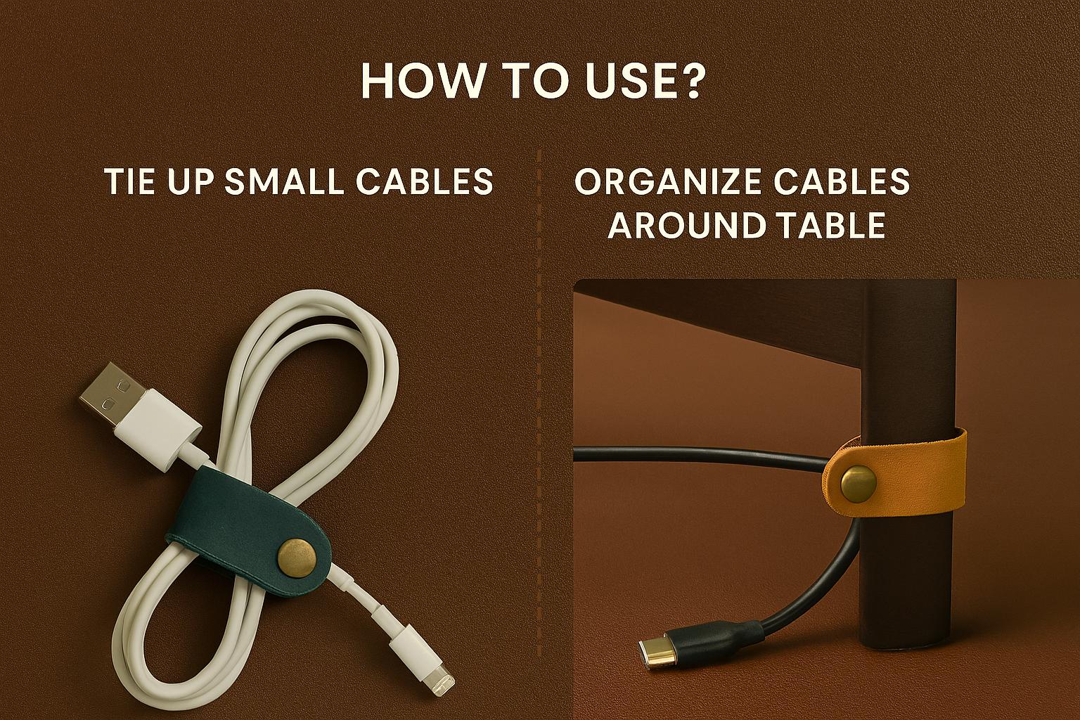 Single Crazy Horse Leather Cable Organizer | 3.5" Cord Keeper for Desk ...