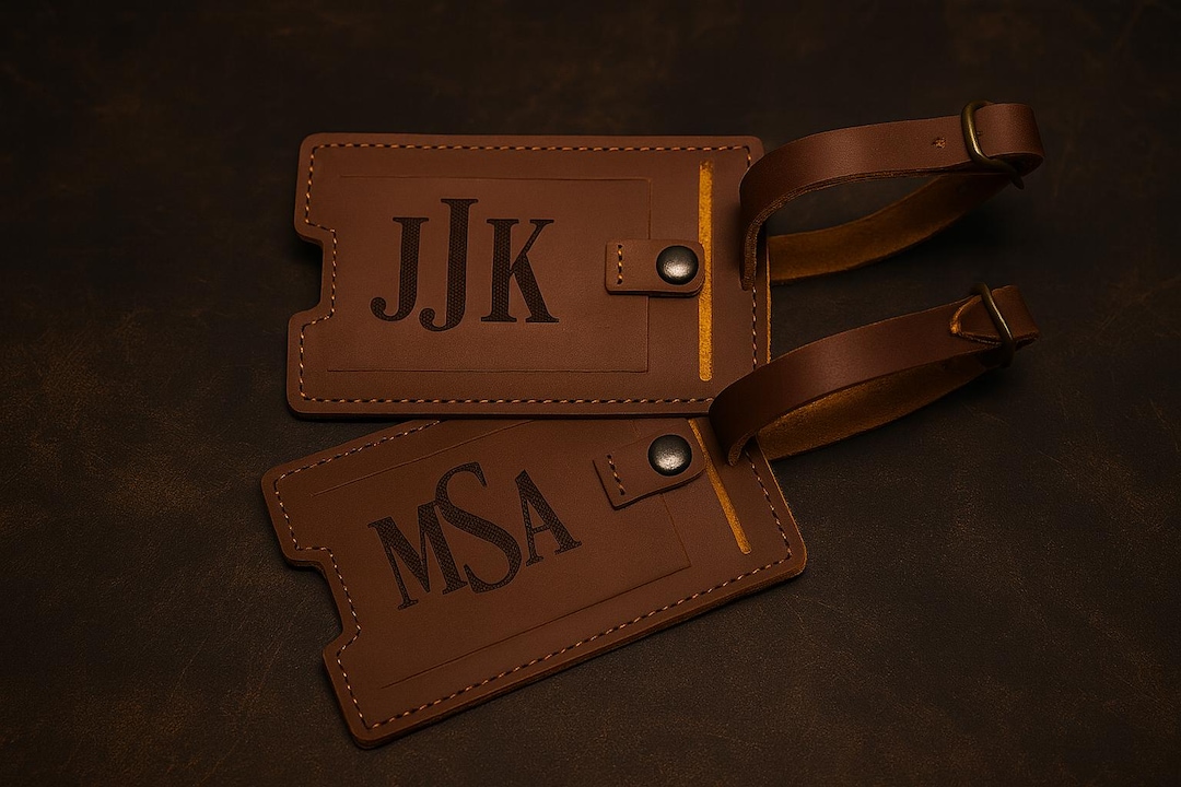 Genuine Leather Luggage Tag Personalize With Logo, Name, Initials ...