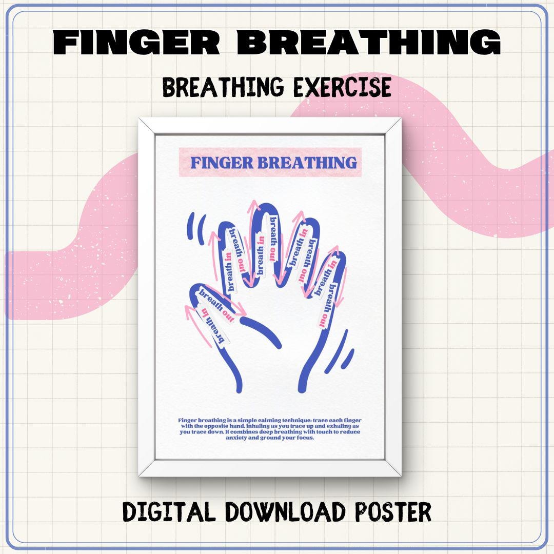 Calming Breathing Exercise Poster for Stress Relief Mental Health Wall ...