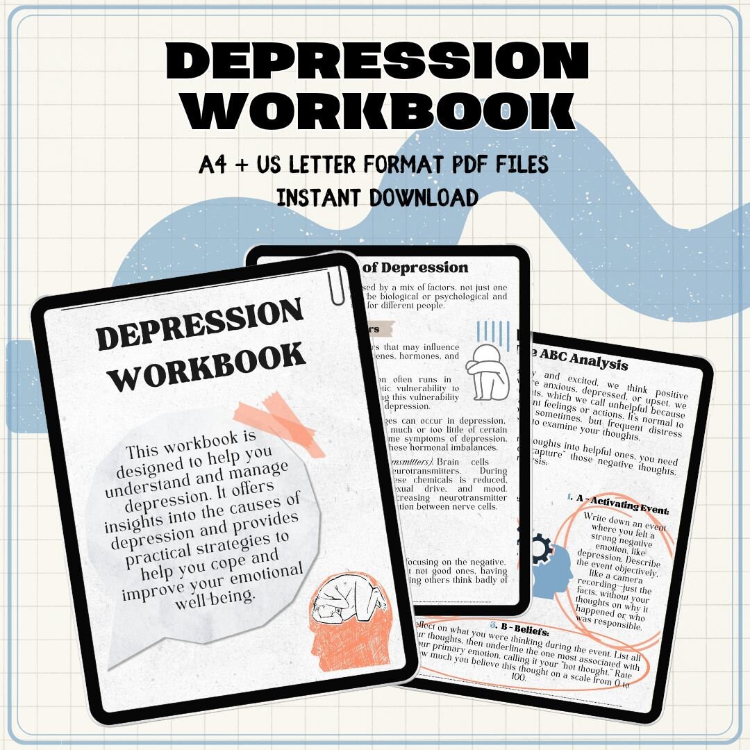 Depression Workbook CBT PDF Therapy Worksheet Psychology Resource Mental Health Planner Anxiety ...