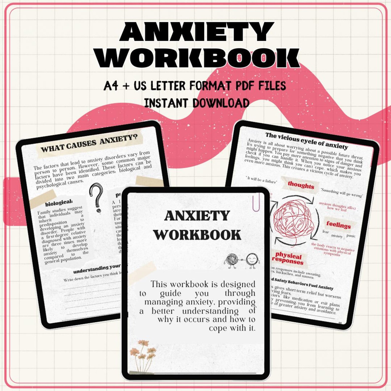 Anxiety Journal PDF Workbook Therapy Worksheets Tool Psychology ...