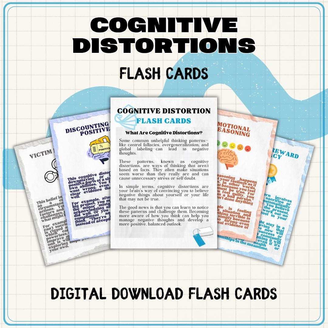 Cognitive Distortion Flash Cards Unhelpful Thinking Cognitive ...