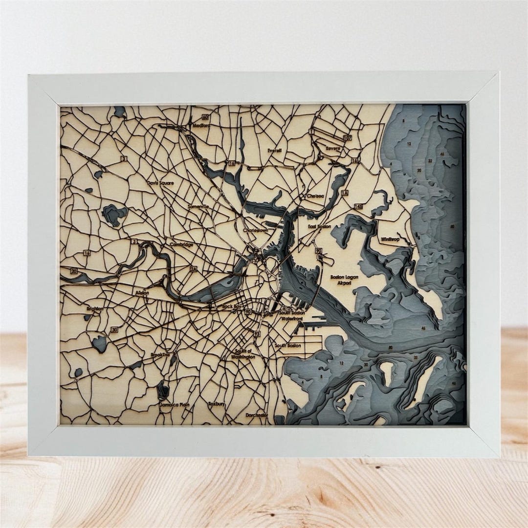 Boston Ocean Depth Map - Etsy UK