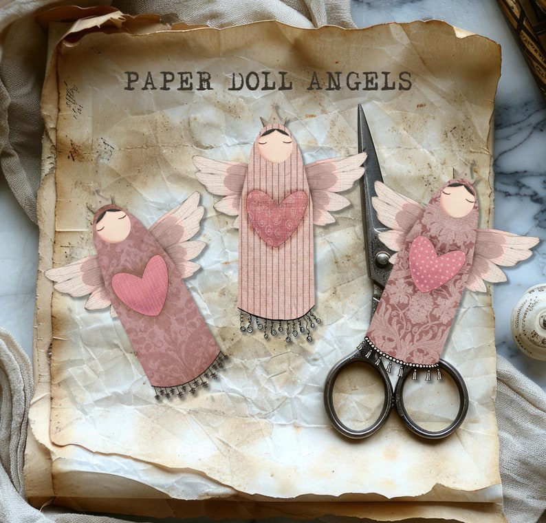 Paper Doll Angels, Vintage Paper Doll Clipart Bundle, Junk Journal ...