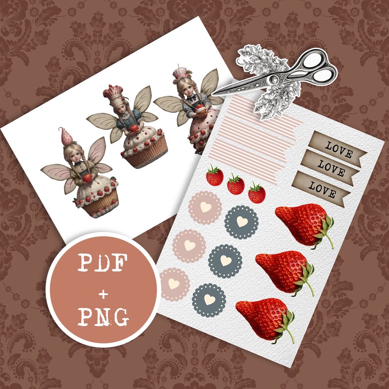 Cute Strawberry Cupcake Fairies, Vintage Paper Doll Clipart Bundle ...