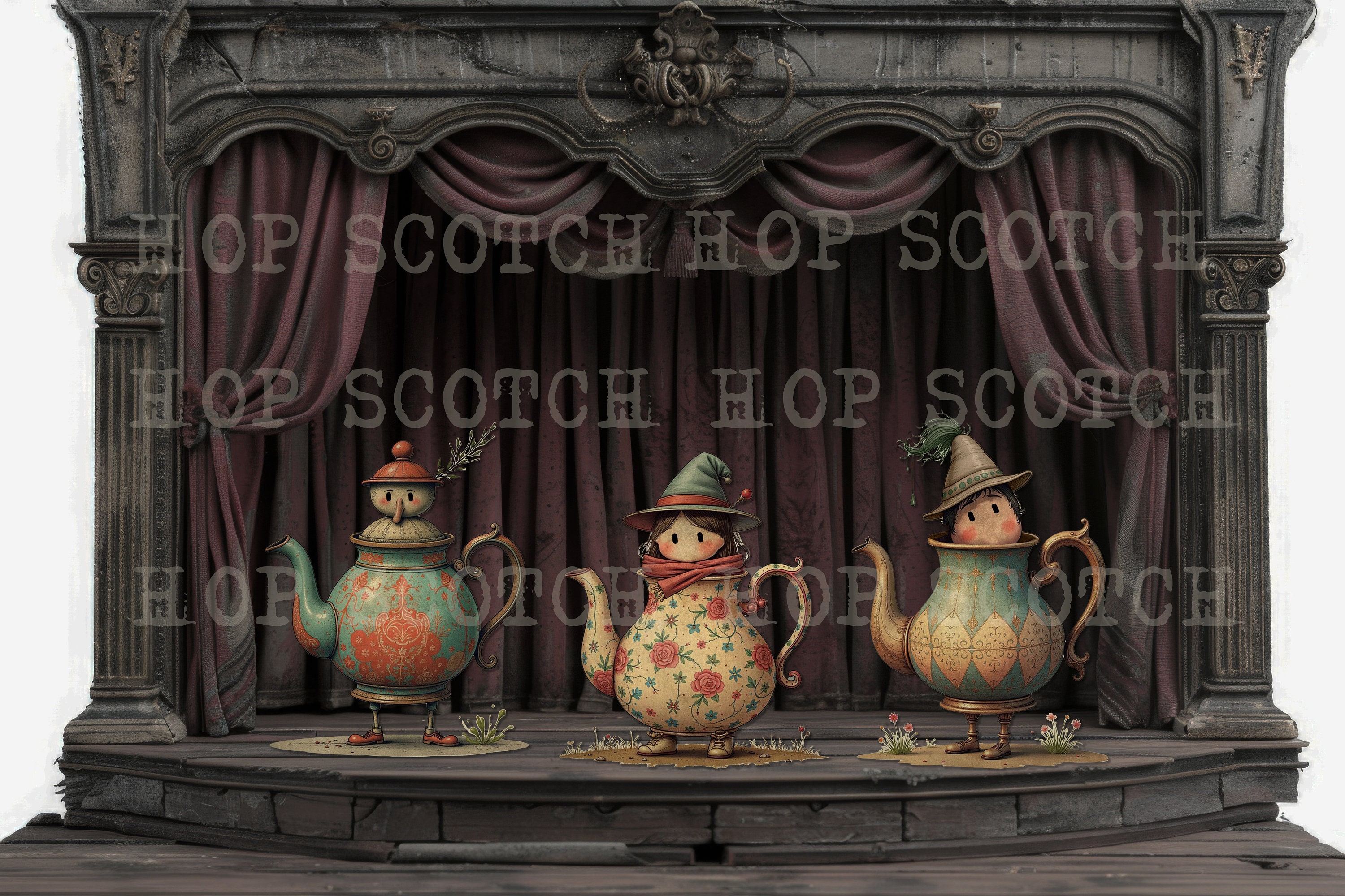 Teapot, Whimsical Teapot, Surreal Junk Journal, Scrapbooking Kit ...
