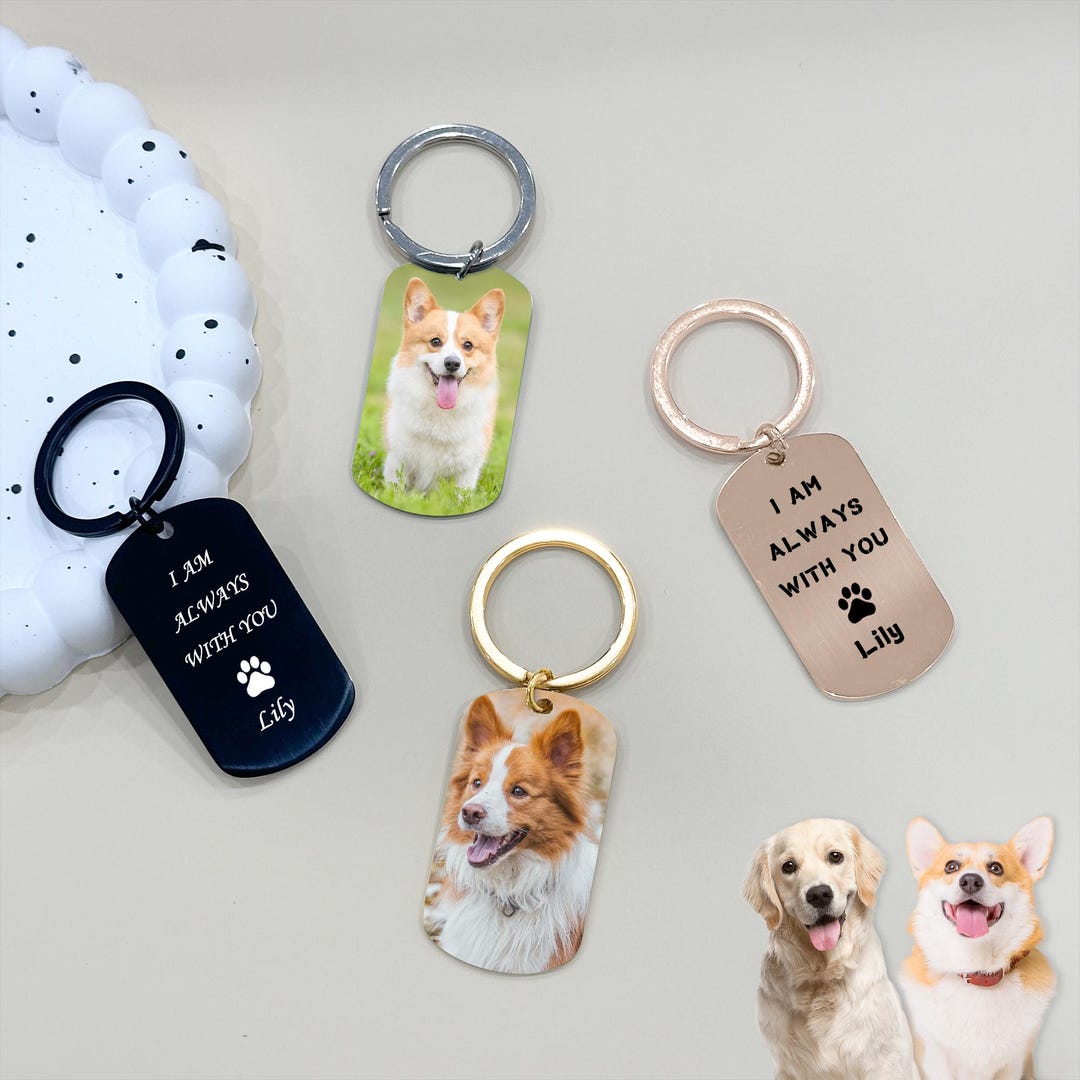 Custom Dog Photo Keychain, Personalized Pet Keychains, Keyrings for Pet ...