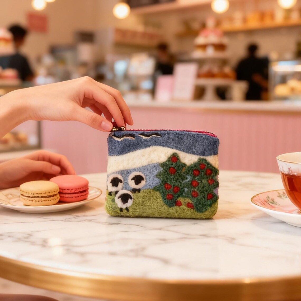 Handmade Felt Wool Coin Purse | Sheep Landscape Wallet - Etsy