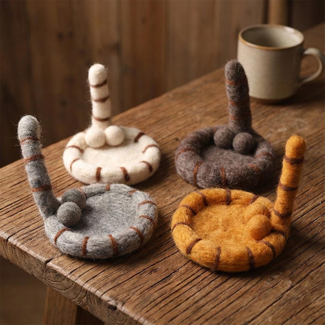 Handmade Wool Felt Cat Tail Coaster Set. Needle-felted Home Accessories ...