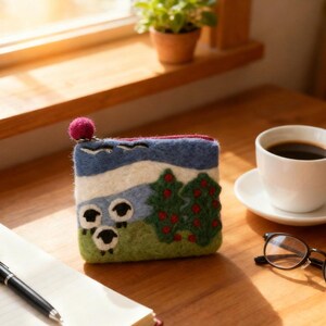Handmade Felt Wool Coin Purse | Sheep Landscape Wallet - Etsy