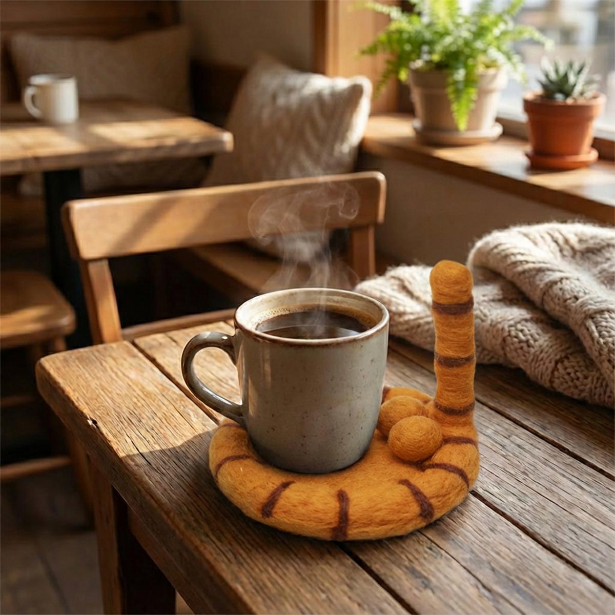 Handmade Wool Felt Cat Tail Coaster Set. Needle-felted Home Accessories ...