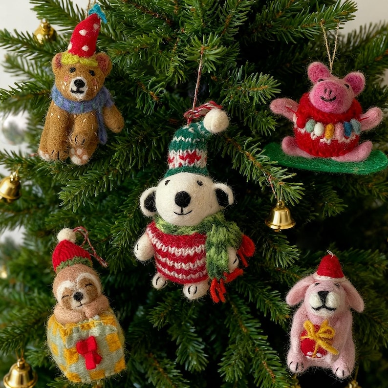 Handmade Wool Felt Christmas Friends Set. Needle-felted Hanging Holiday ...
