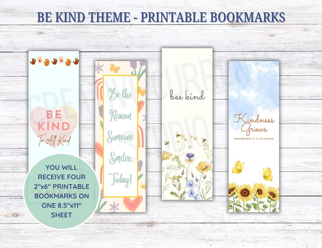 Set of 4 Printable Spread Kindness Bookmarks, Kindness Grows, Floral ...