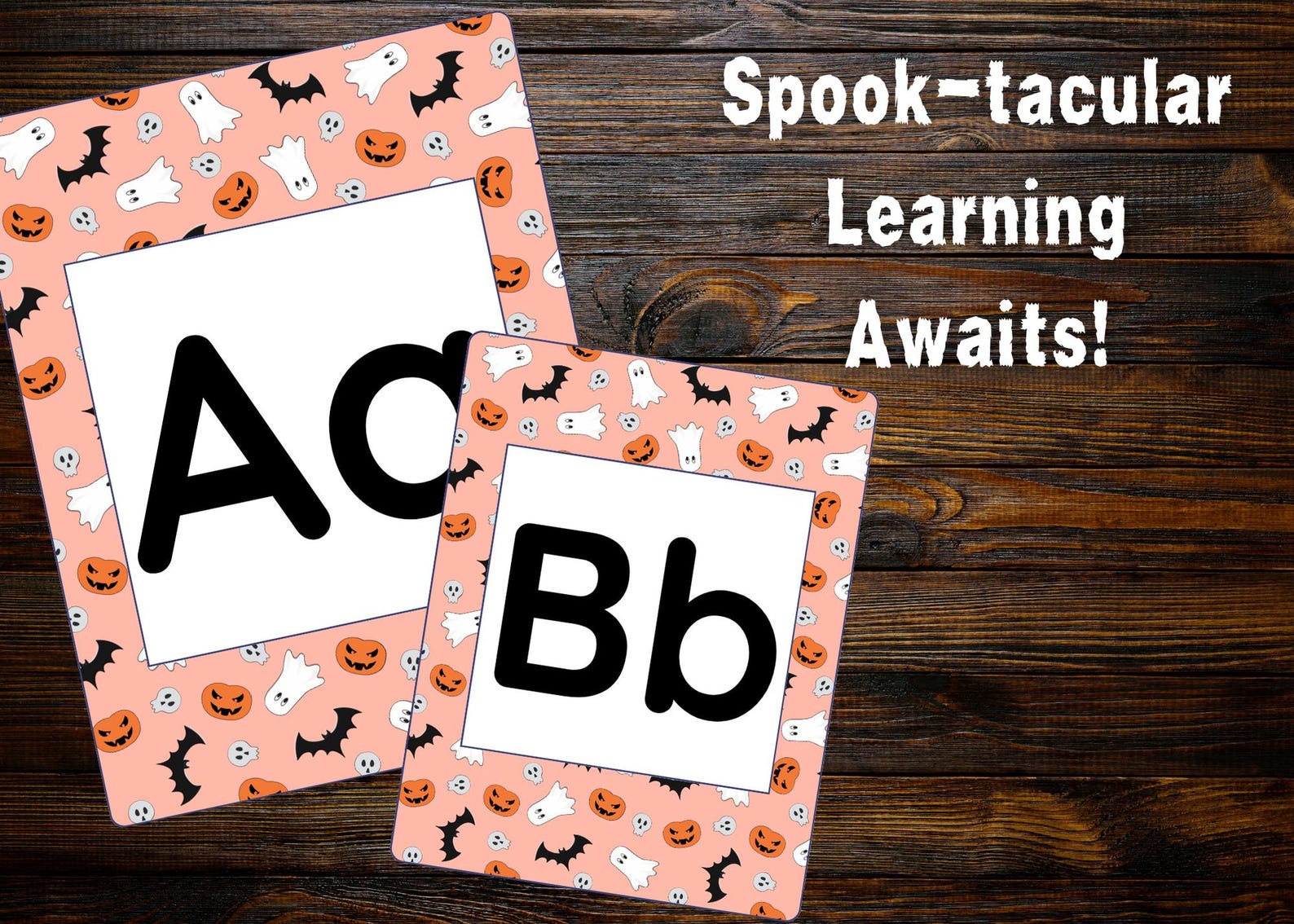 Printable Halloween Theme Alphabet Flash Cards With Bats, Ghosts, and ...