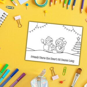 Printable Christmas Coloring Page Card, Coloring Page With Snowman and ...
