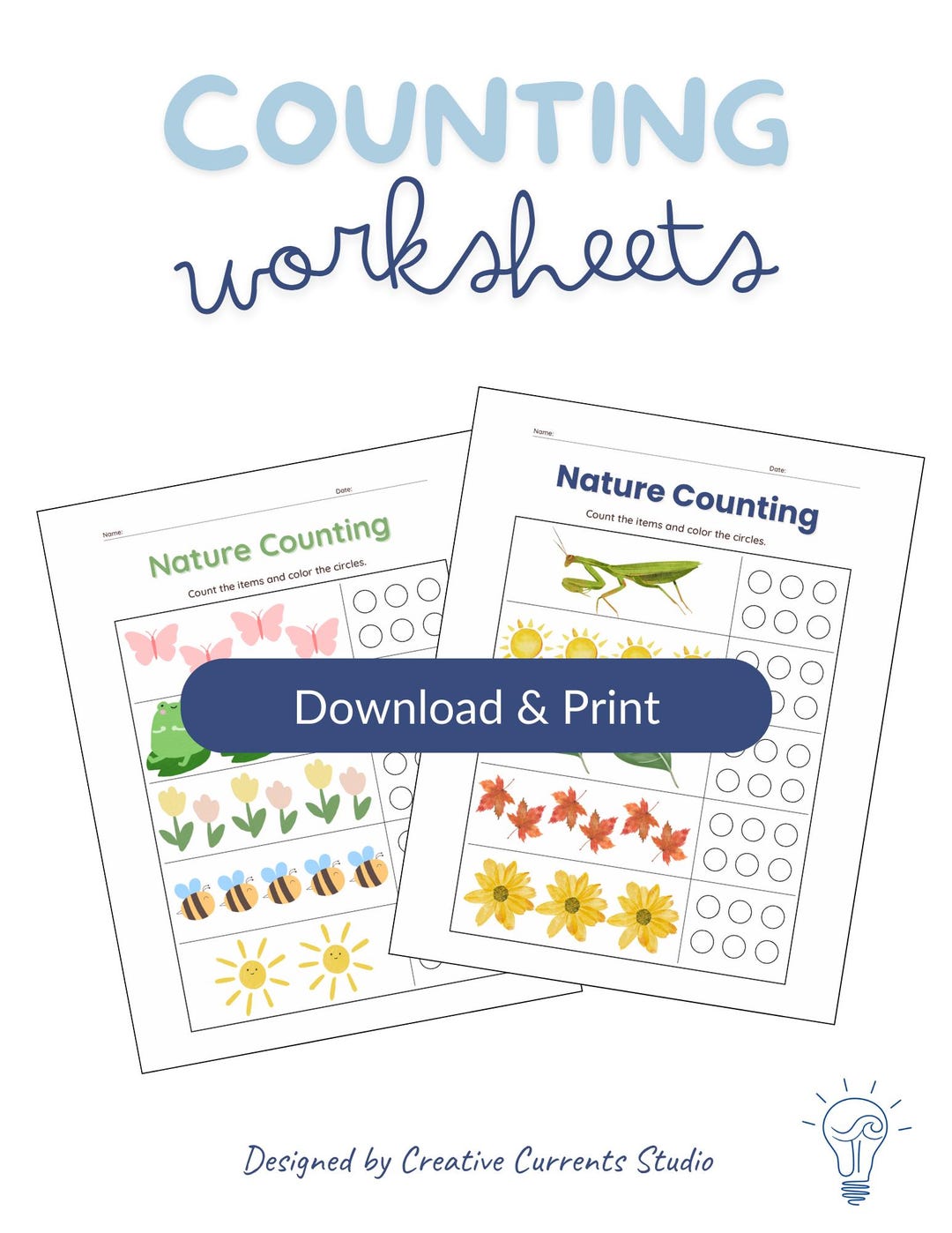 Printable Counting Practice Worksheets, Nature Theme Math Practice ...