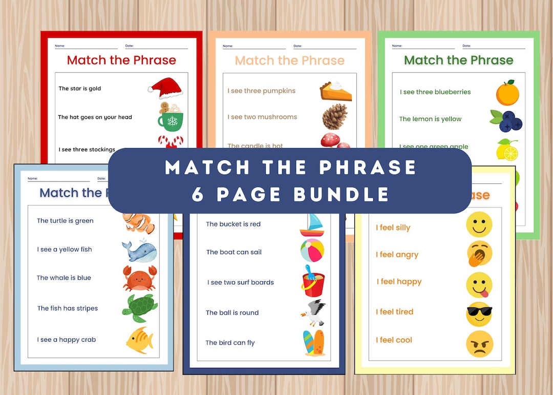 Printable Match the Phrase Worksheets, Early Literacy and Language ...