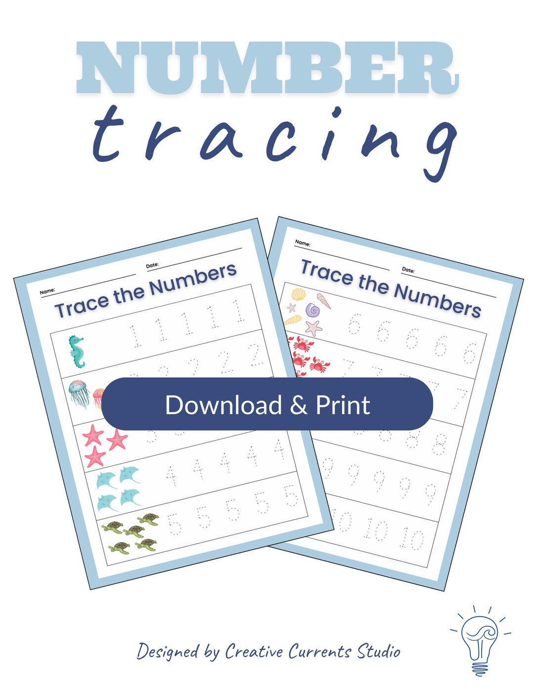Printable Number Tracing Worksheets, Ocean Theme Math Practice ...
