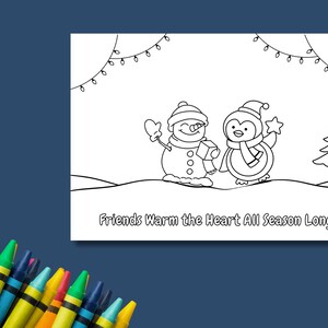 Printable Christmas Coloring Page Card, Coloring Page With Snowman and ...