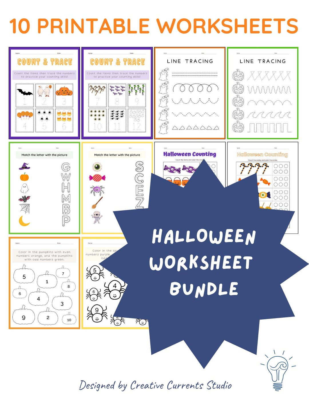 Printable Halloween Worksheets Bundle, Counting Writing Matching ...