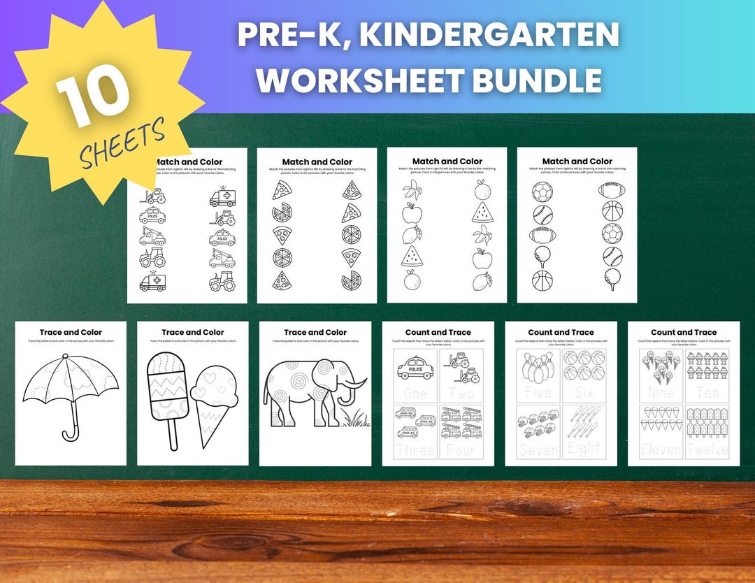 Printable Pre-k and Kindergarten Worksheets Bundle, Great for Counting ...