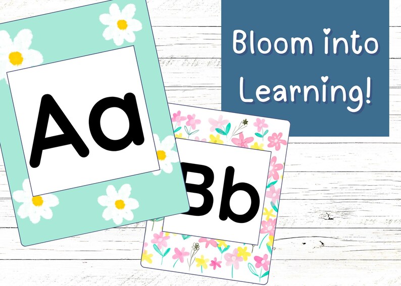 Printable Floral Theme Alphabet Flash Cards With Flowers and Leaves ...