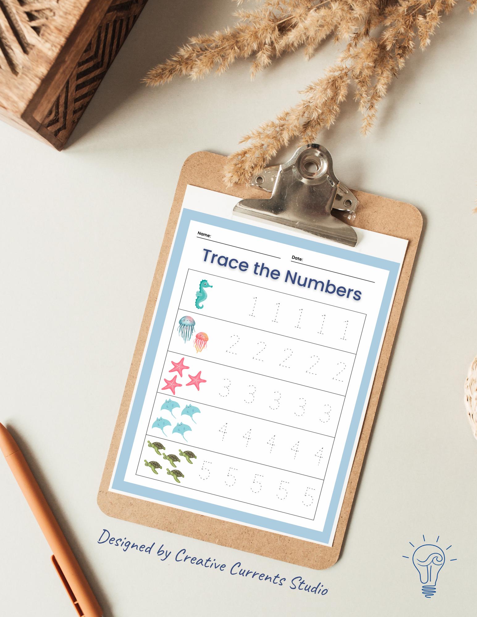 Printable Number Tracing Worksheets, Ocean Theme Math Practice ...