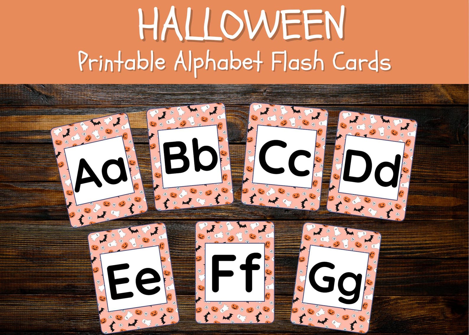 Printable Halloween Theme Alphabet Flash Cards With Bats, Ghosts, and ...