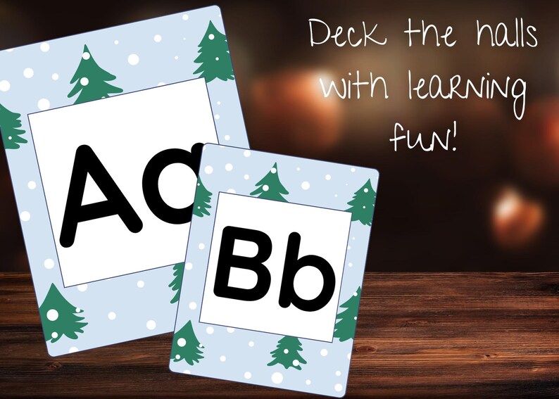 Printable Christmas Theme Alphabet Flash Cards With Christmas Trees and ...