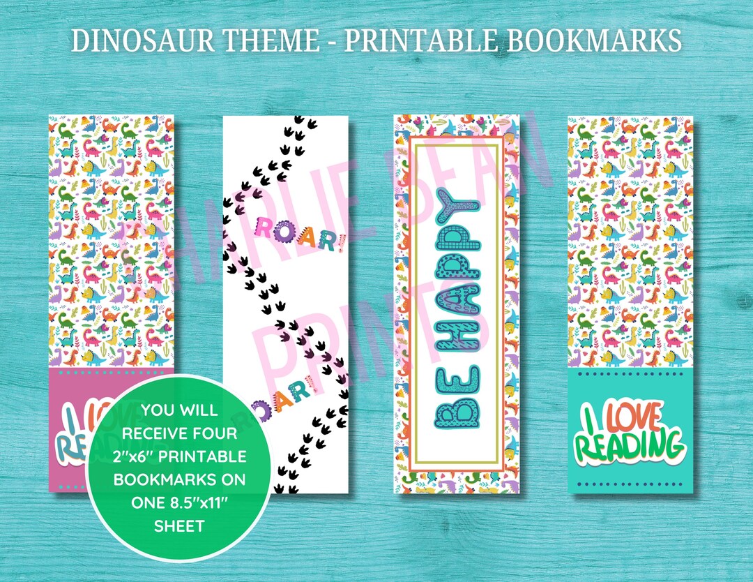 Dinosaur Bookmarks: Kids Printable Bookmark Set - PDF, PNG - Etsy