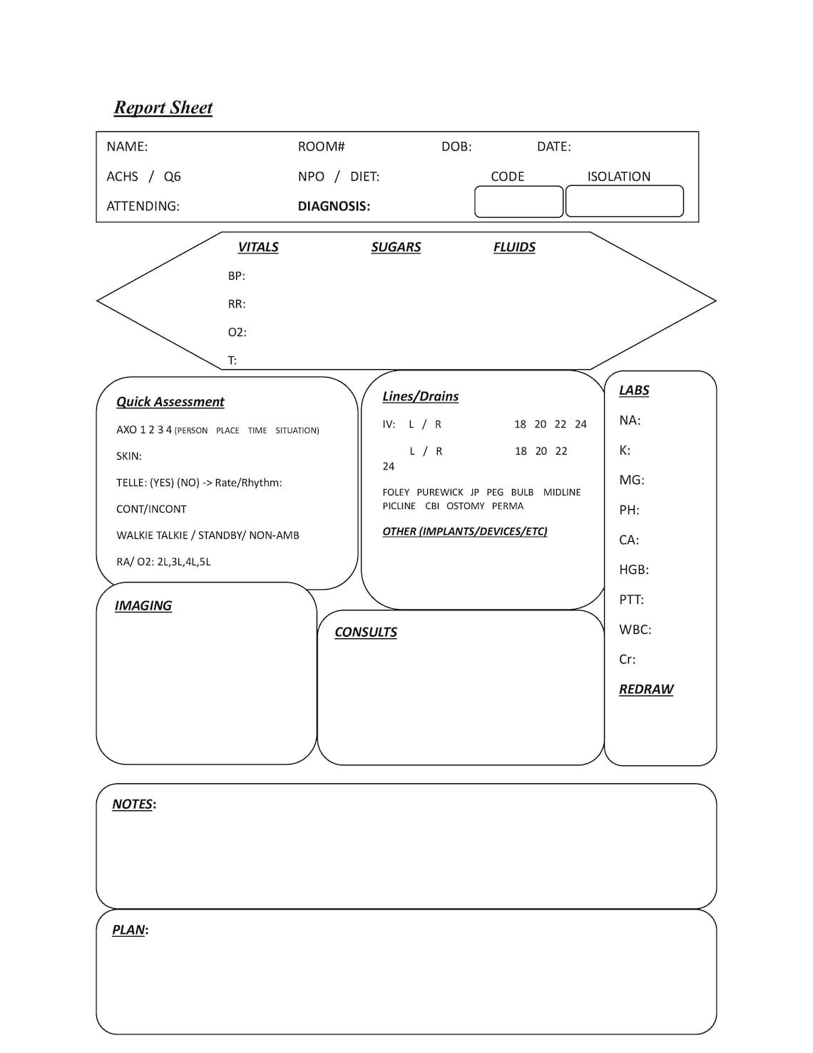 Report Sheet for Nurses - Etsy